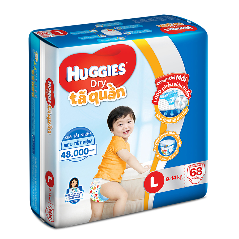 Bỉm (dán) quần Huggies size L 68 miếng cho bé 9 - 14kg | Kids Plaza